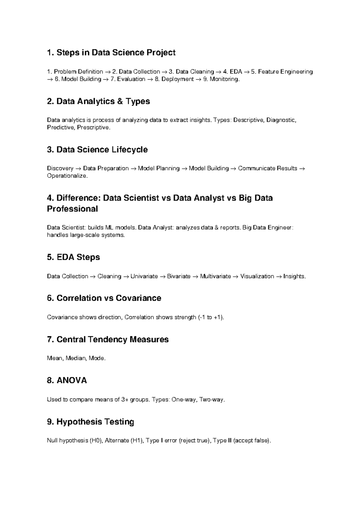 Data Analytics & ML Concepts Overview: Key Steps & Differences - Studocu