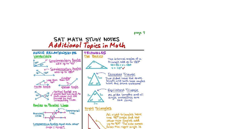 SAT Math Study Notes: Key Concepts and Strategies - Studocu