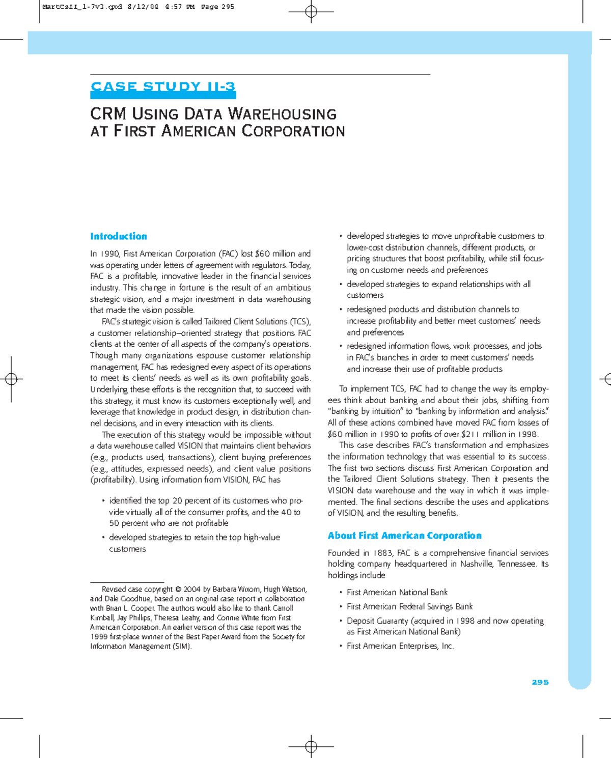 Case Study II: CRM Transformation at FAC Using Data Warehousing - Studocu