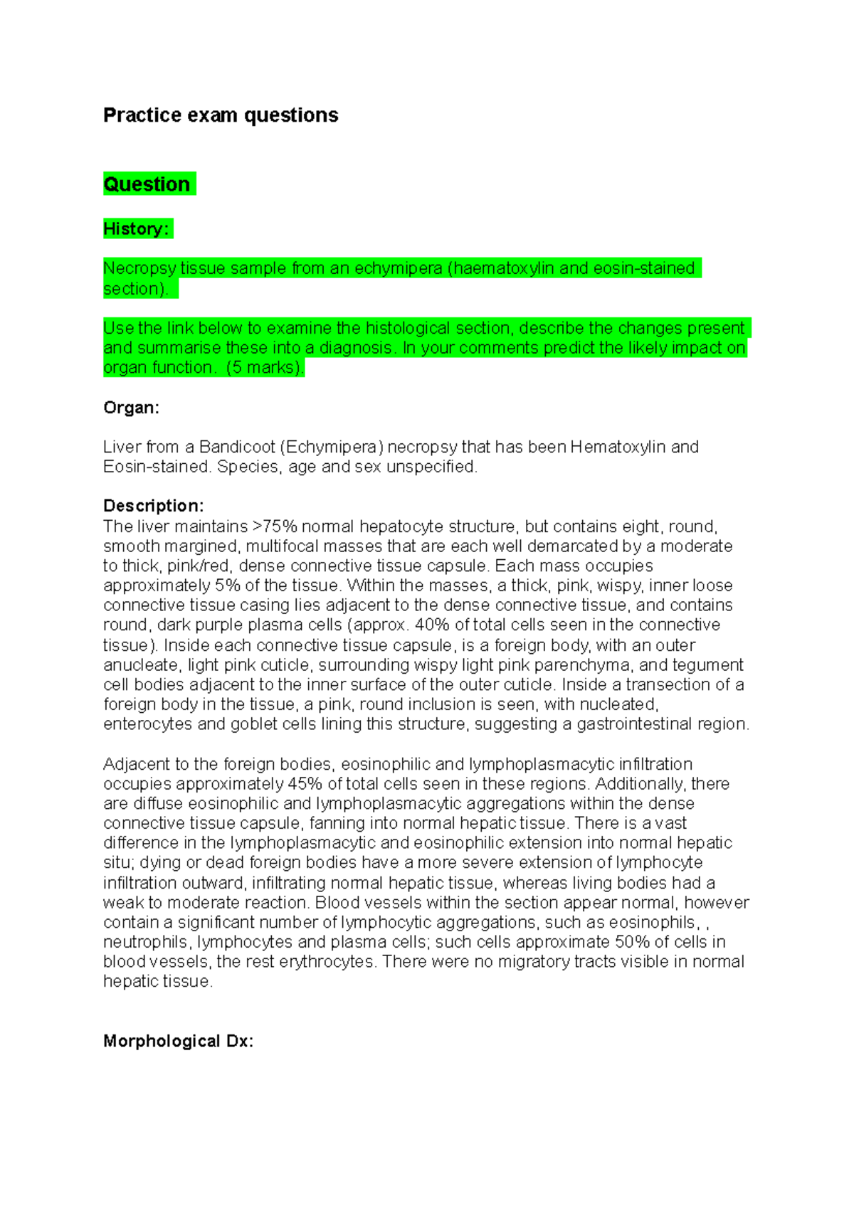 ESE Final Exam Take Home ED VSC310: Histopathology Case Studies - Studocu
