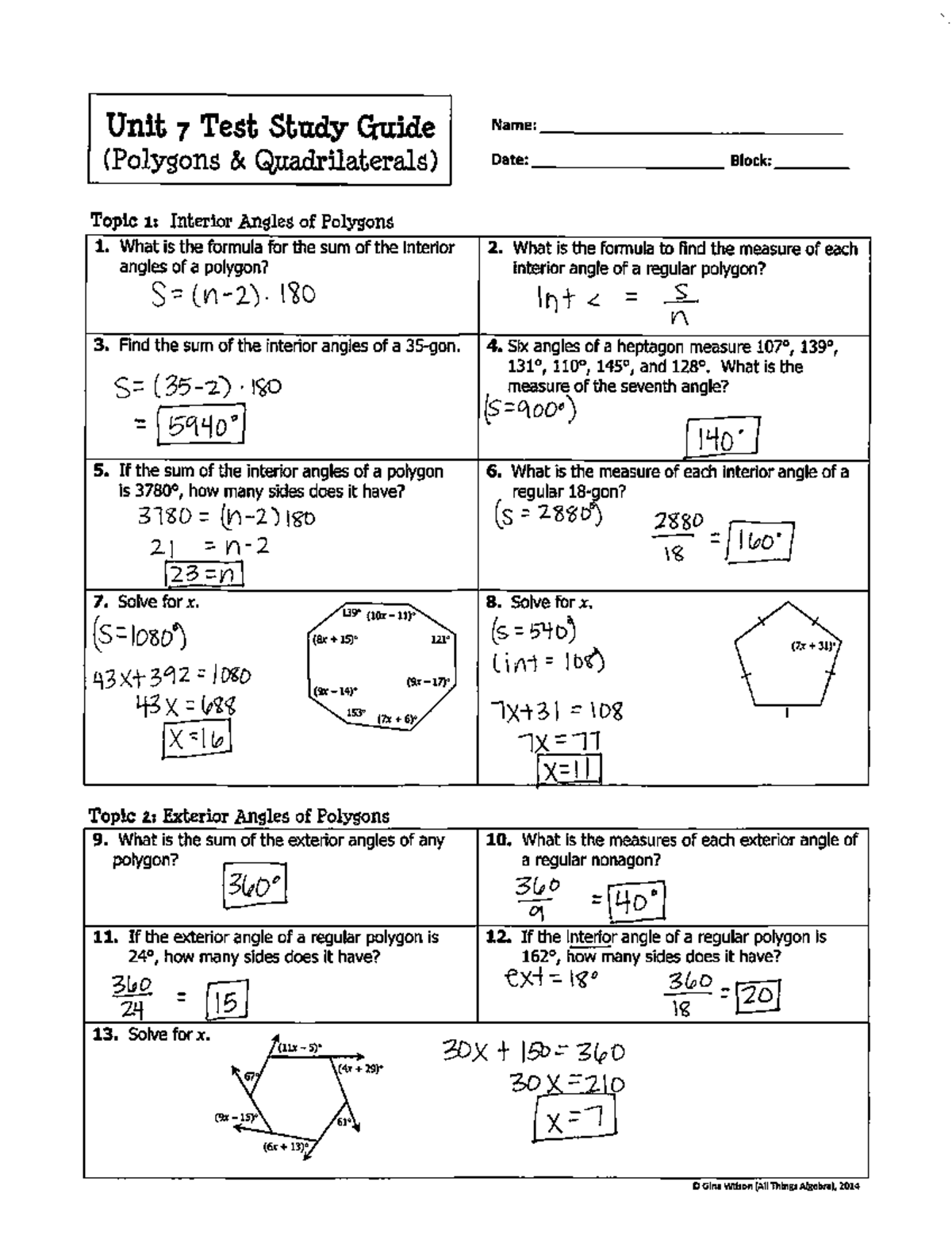 Unit 7 Test Review Key - Answers & Explanations - Studocu