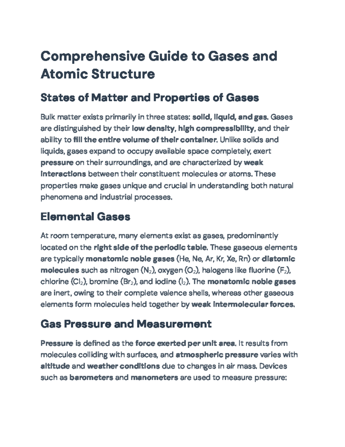 Comprehensive Guide on Gas Laws and Atomic Structure Principles - Studocu