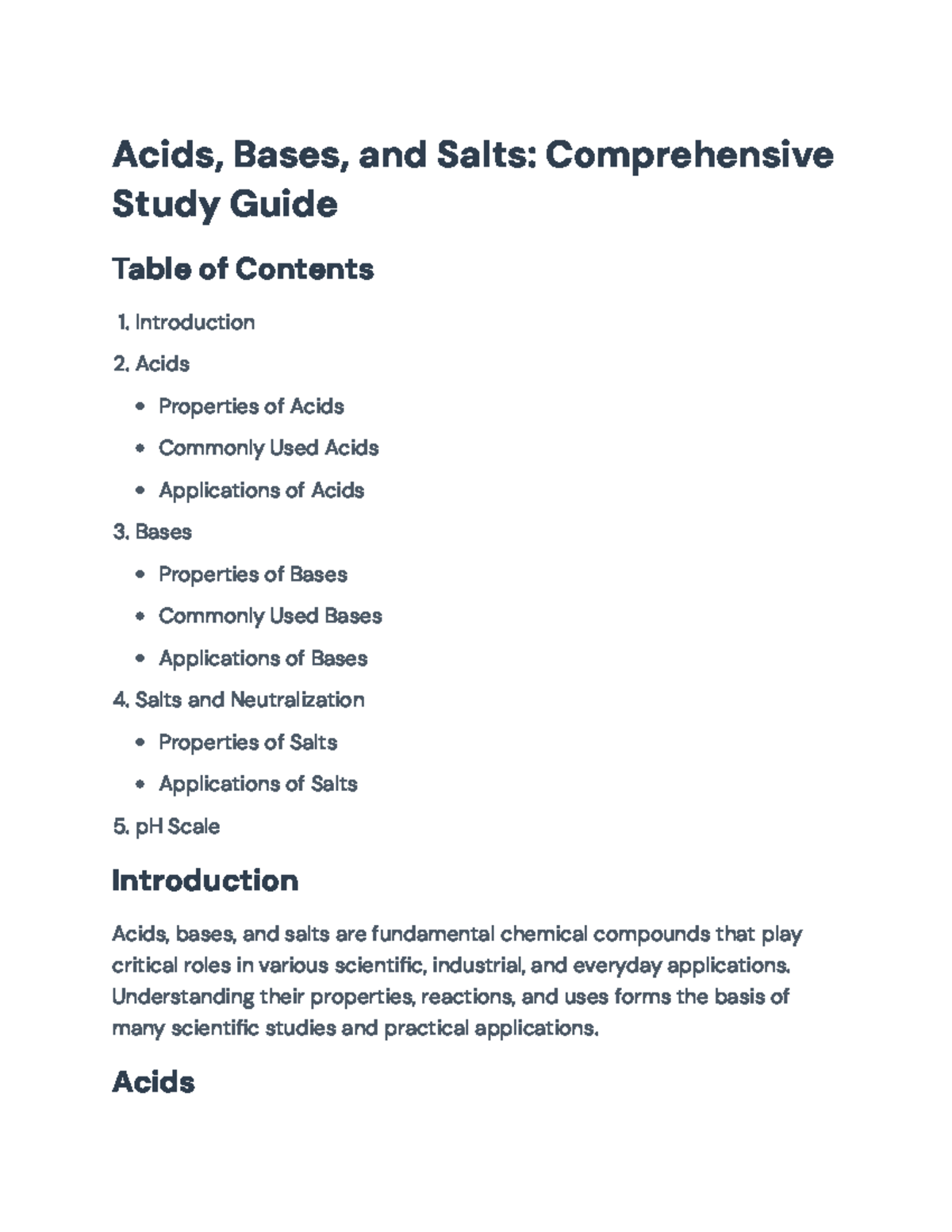 Chemistry 101: Acids, Bases, and Salts Study Guide for Students - Studocu