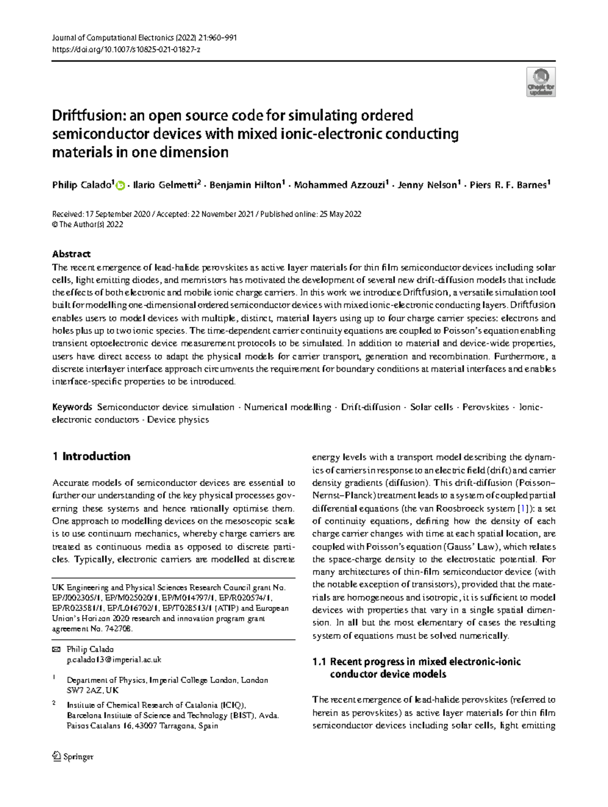 Driftfusion: Open Source Simulation for 1D Semiconductor Devices - Studocu