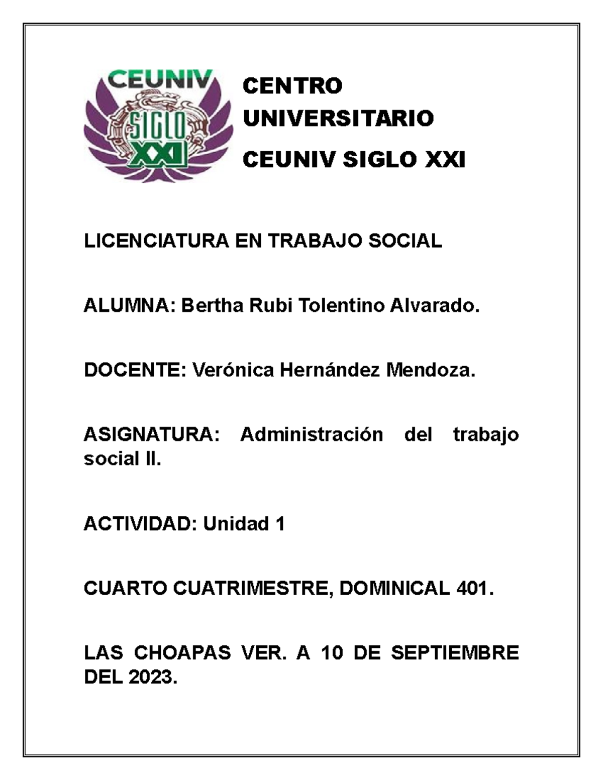 Unidad 1 Administracion T.S II Maestra Veronica - CENTRO UNIVERSITARIO ...