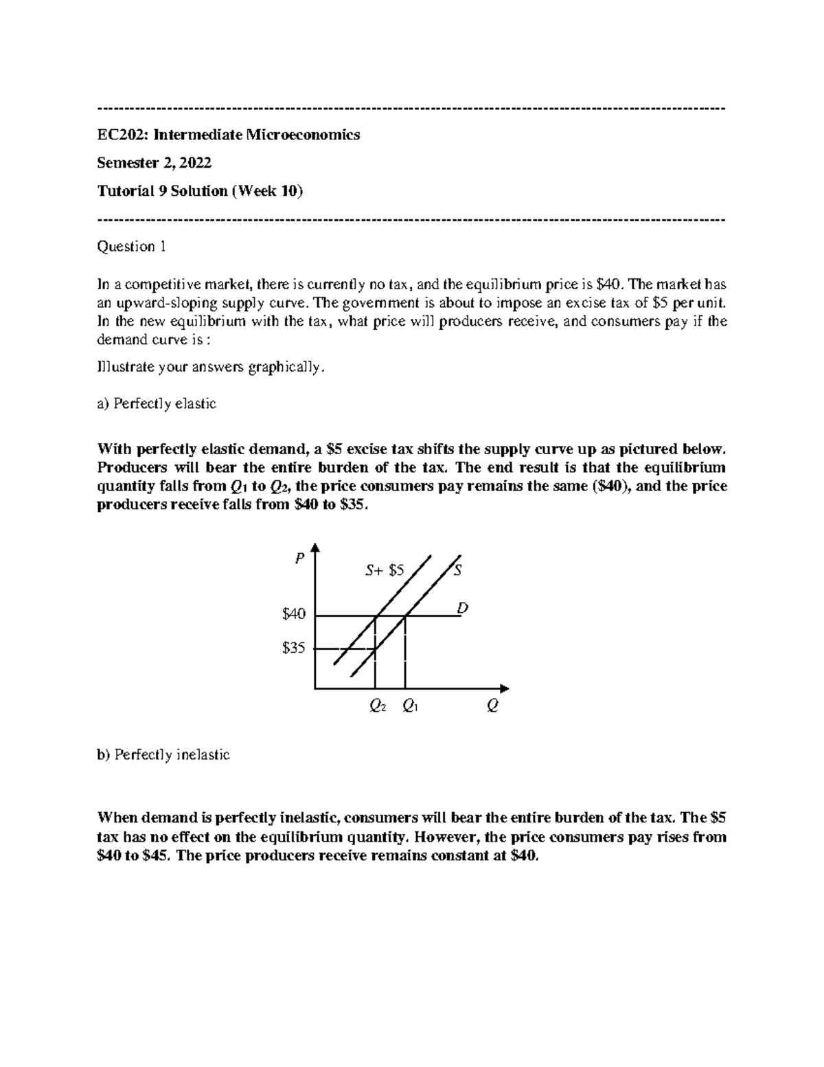 EC202: Intermediate Microeconomics - Tutorial 9 Solutions Analysis - Studocu
