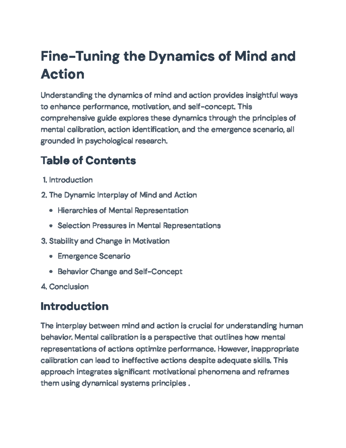 Fine-Tuning Mind and Action Dynamics: Enhancing Motivation and ...