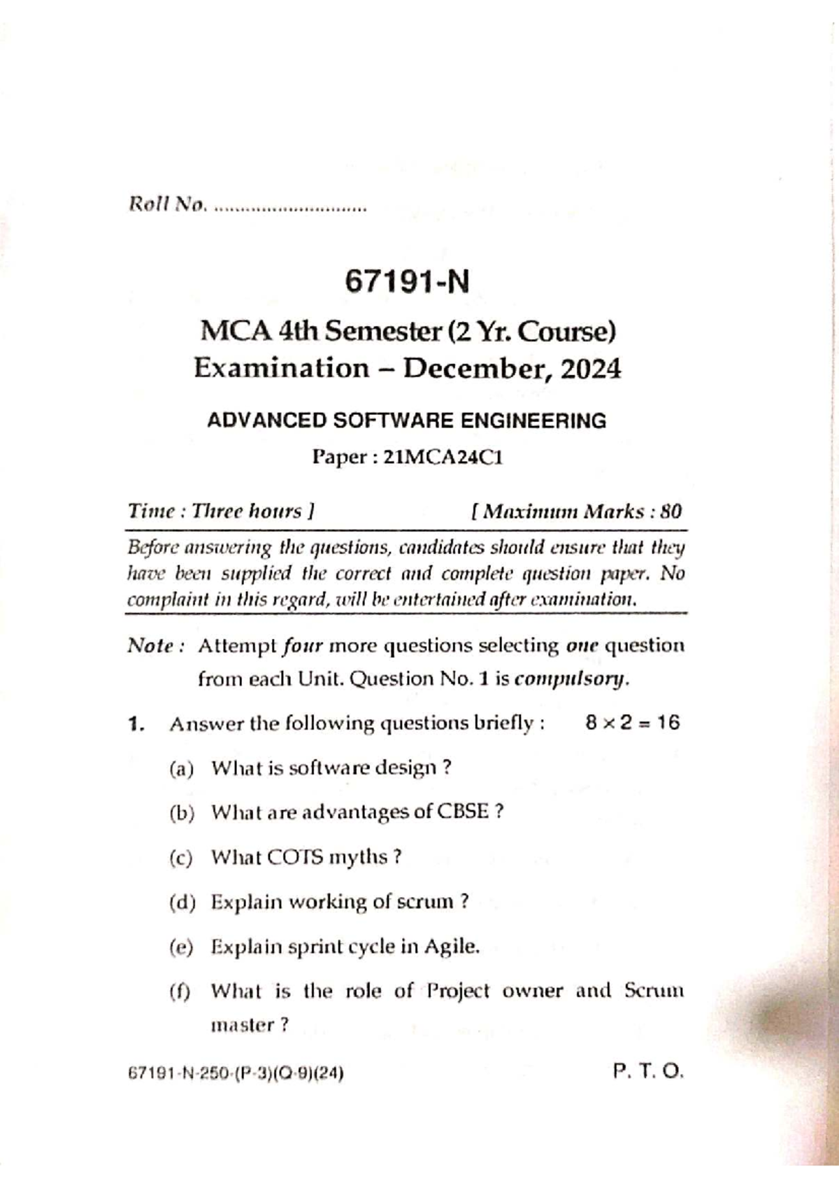 2024 MCA 4th Sem Final Exam: Advanced Software Engineering Paper ...