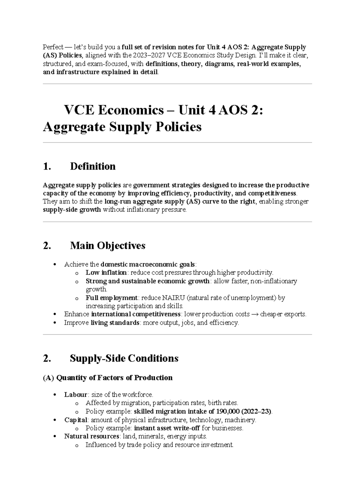 VCE Economics Unit 4 AOS 2: Detailed Revision Notes on AS Policies ...