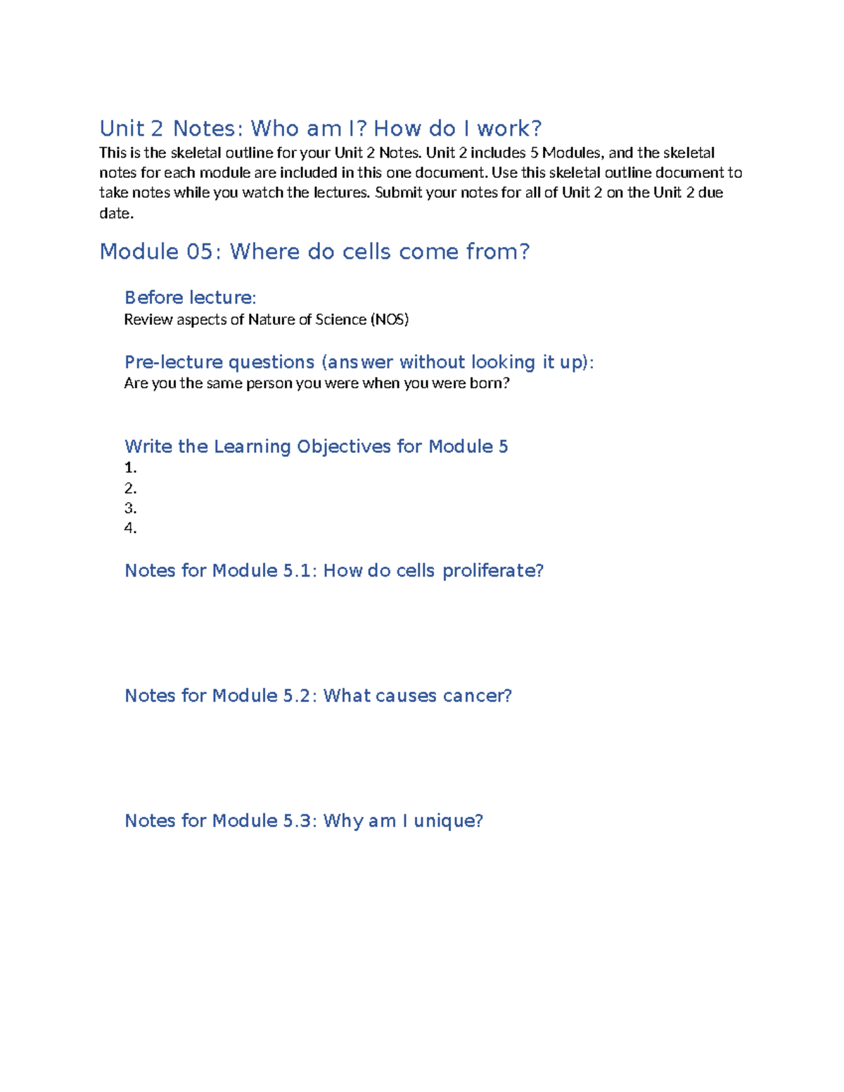 Unit 2 skeletal notes - Tagged - Unit 2 Notes: Who am I? How do I work ...