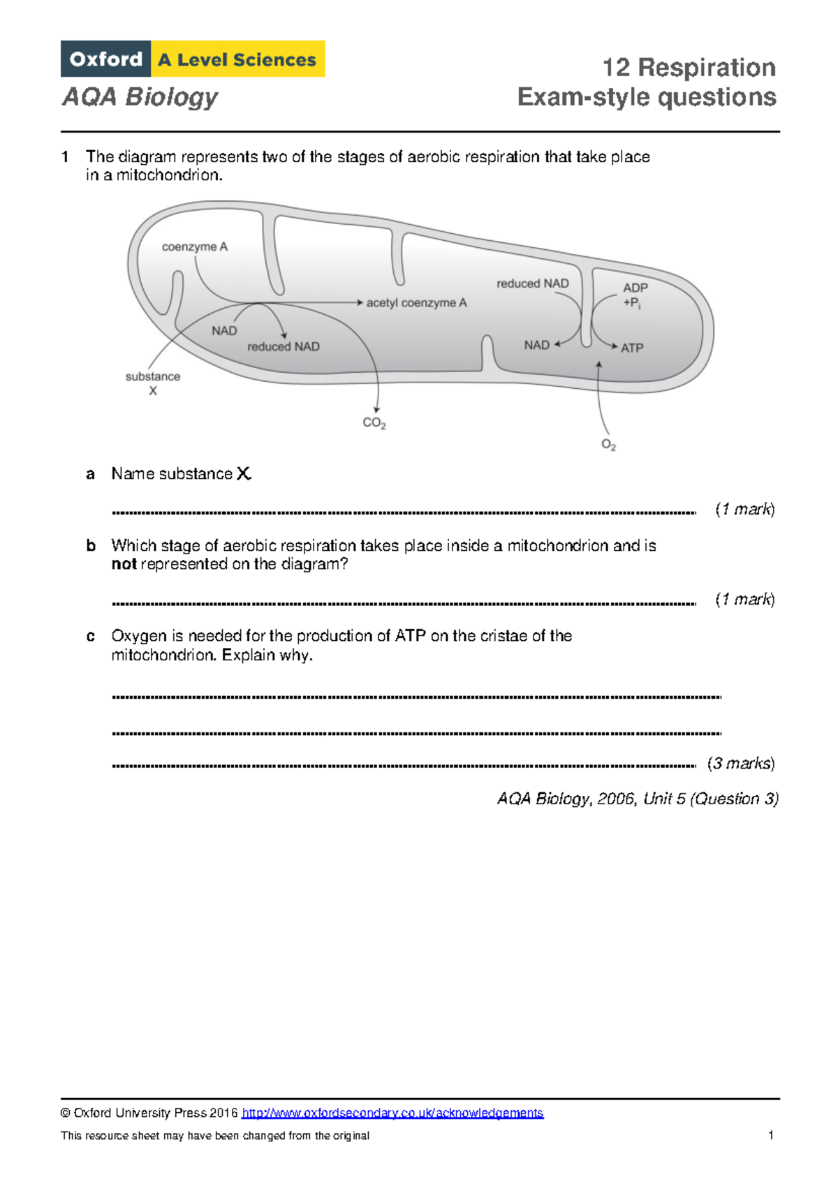 AQA Biology 12 Respiration Exam Questions and Answers - Studocu