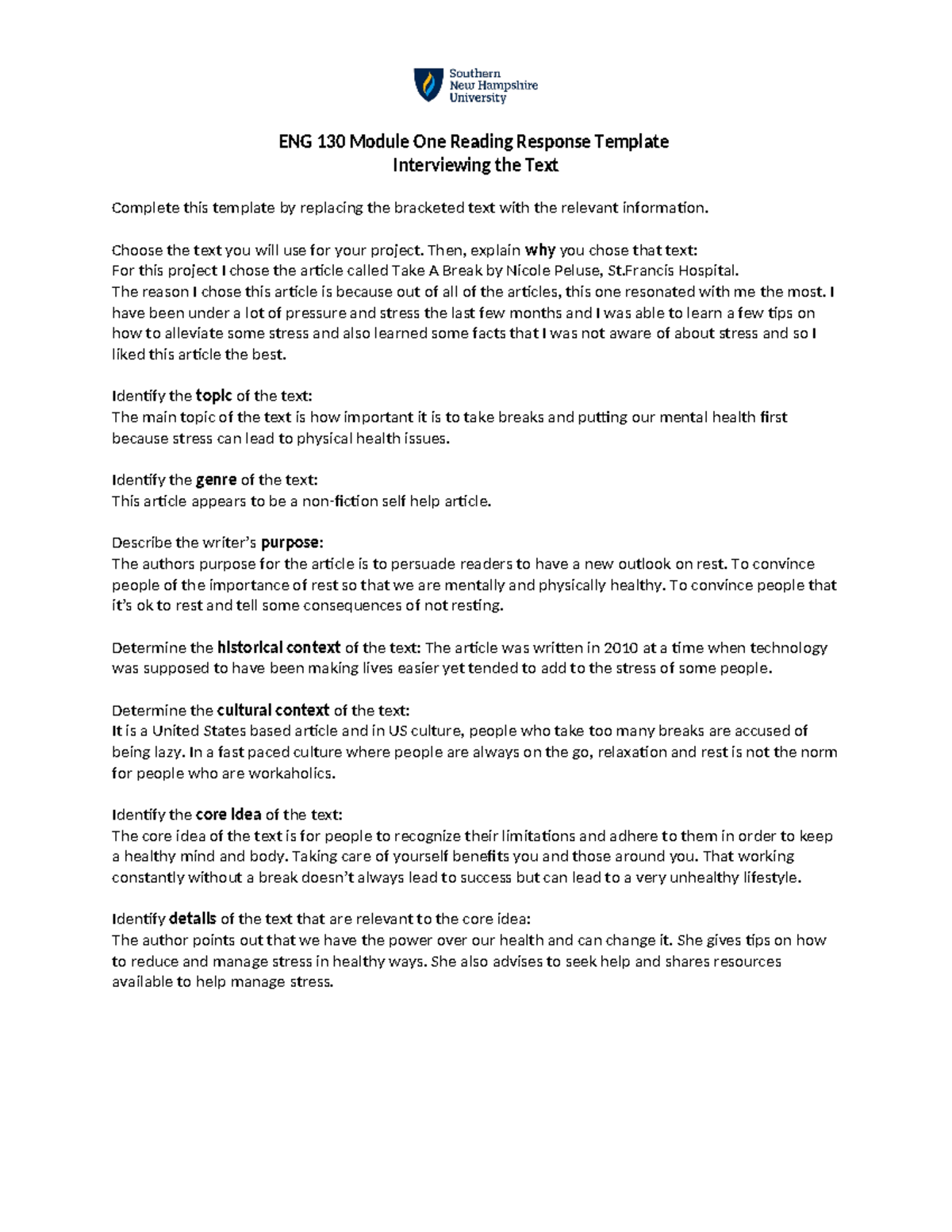 ENG 130 Module One Reading Response Template - ENG 130 Module One ...
