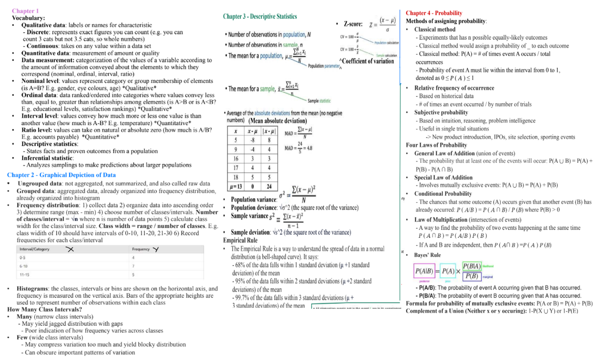 Cheat Sheet #2 - Chapter 1 Vocabulary: Chapter 3 Descriptive Statistics ...