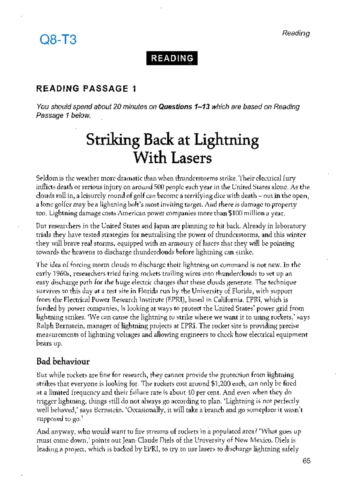 IELTS 8-3 Reading Passage 1: Striking Back at Lightning with Lasers ...