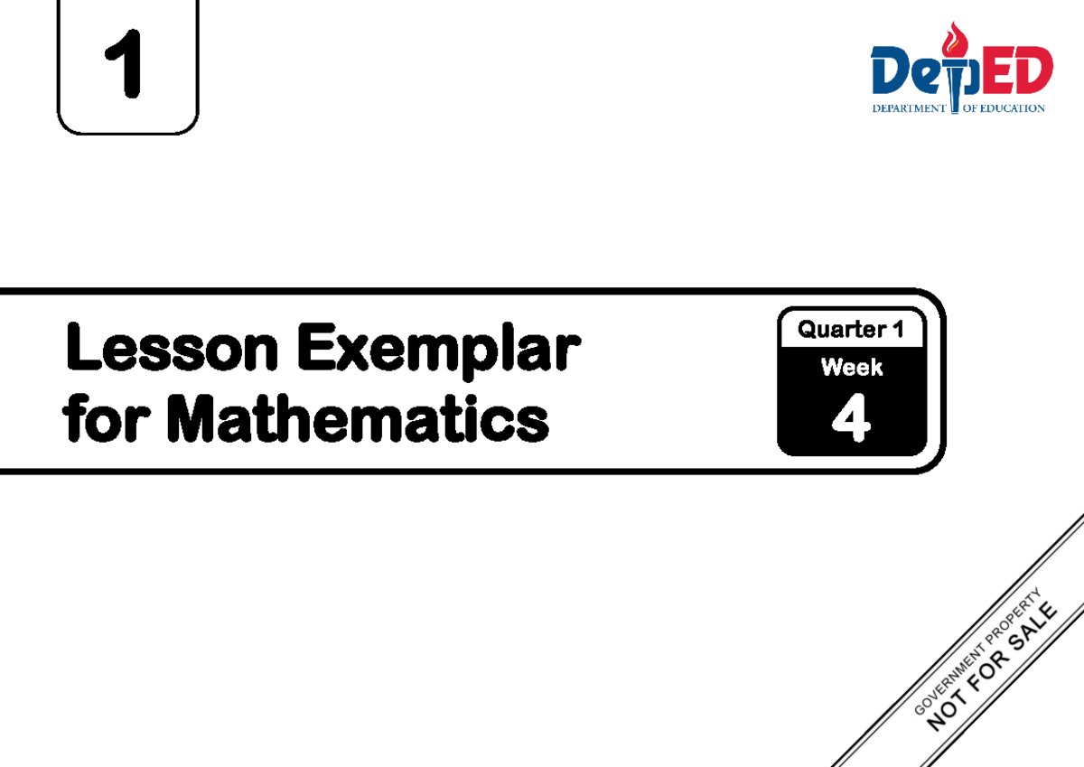 Mathematics Grade 1 Lesson Exemplar Q1 Week 4 Activities - Studocu
