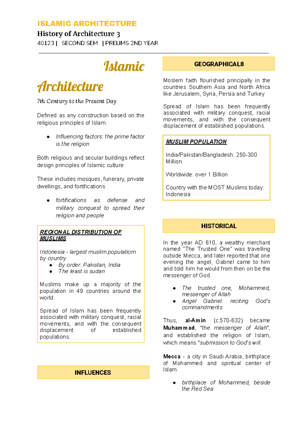 History of Architecture 3: Prelims Notes (40123) - Studocu