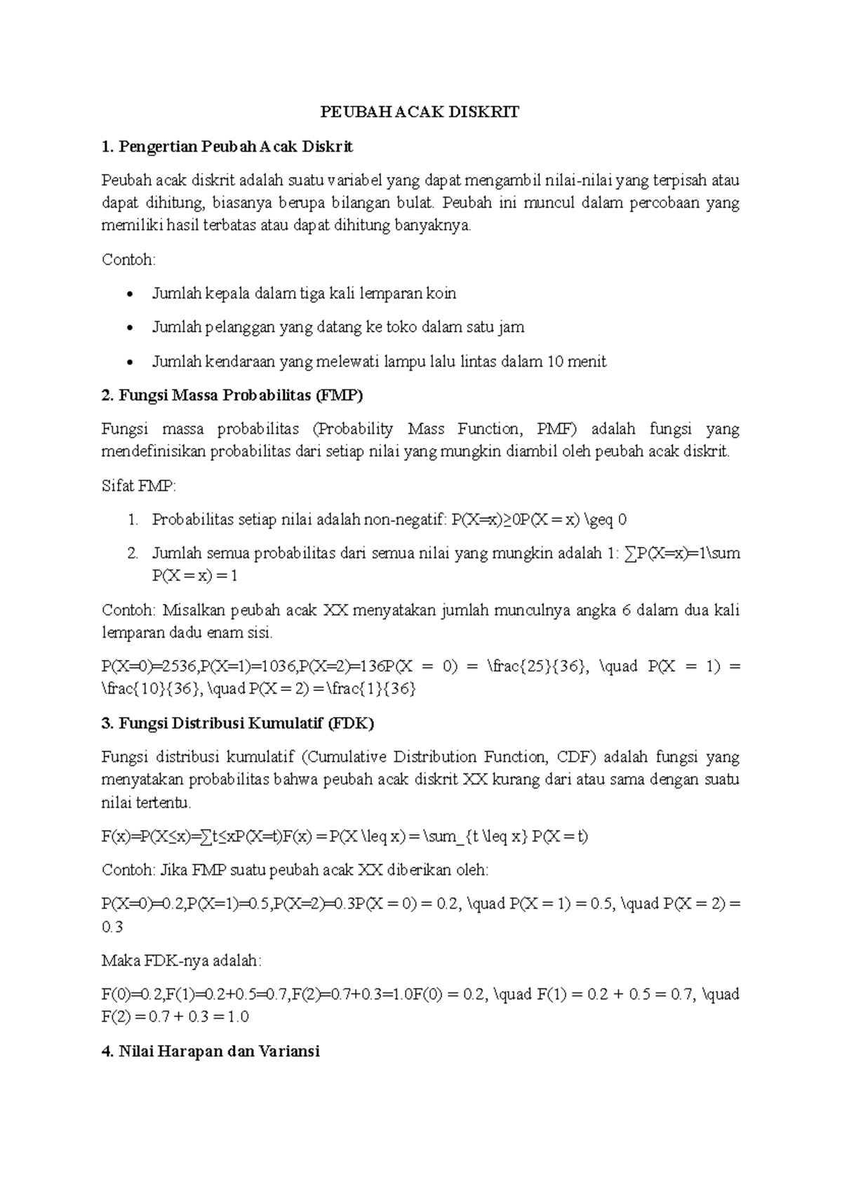 PEUBAH ACAK DISKRIT: Konsep, Fungsi, dan Contoh Soal Peluang - Studocu