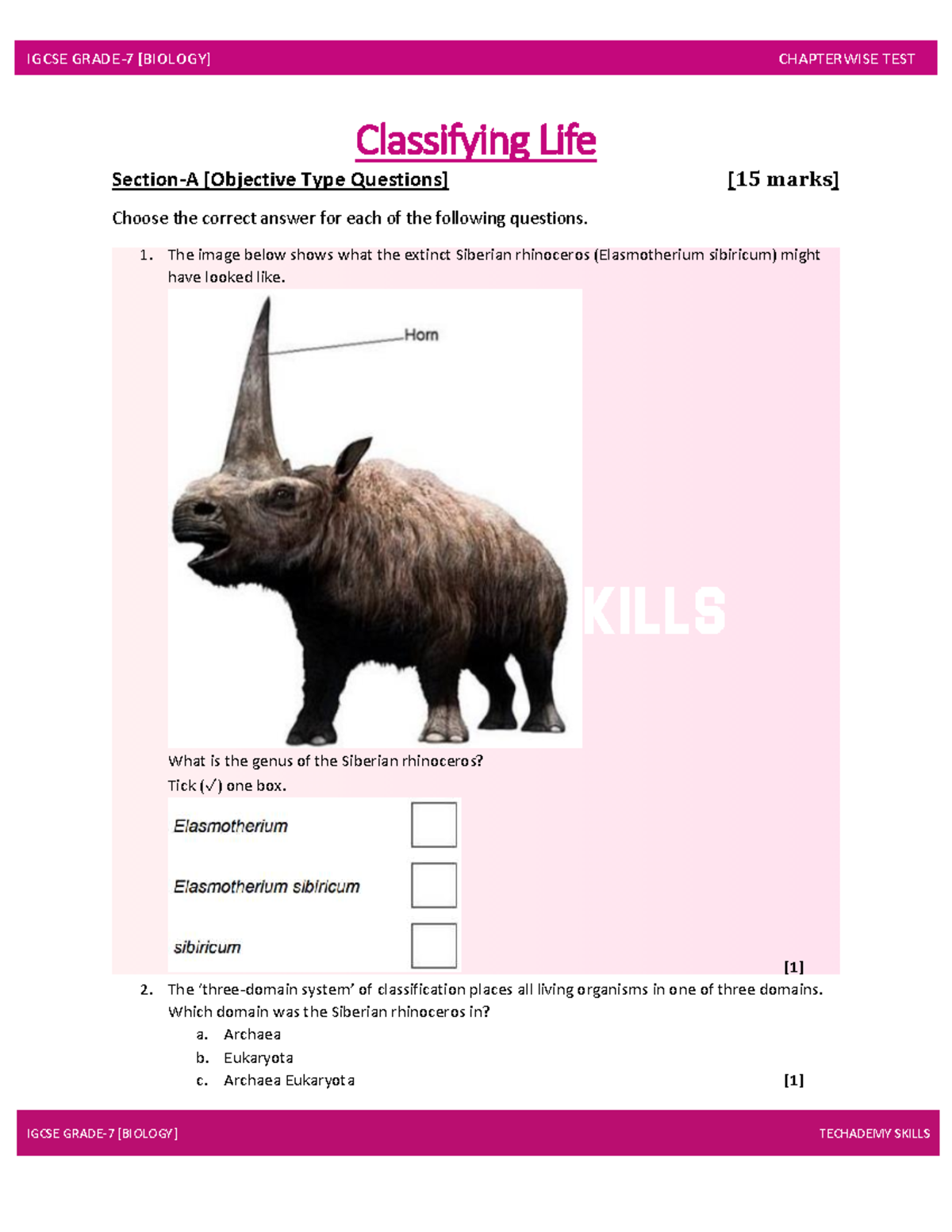 IGCSE CHAPTERWISE TEST: Classifying Life Worksheet - Studocu
