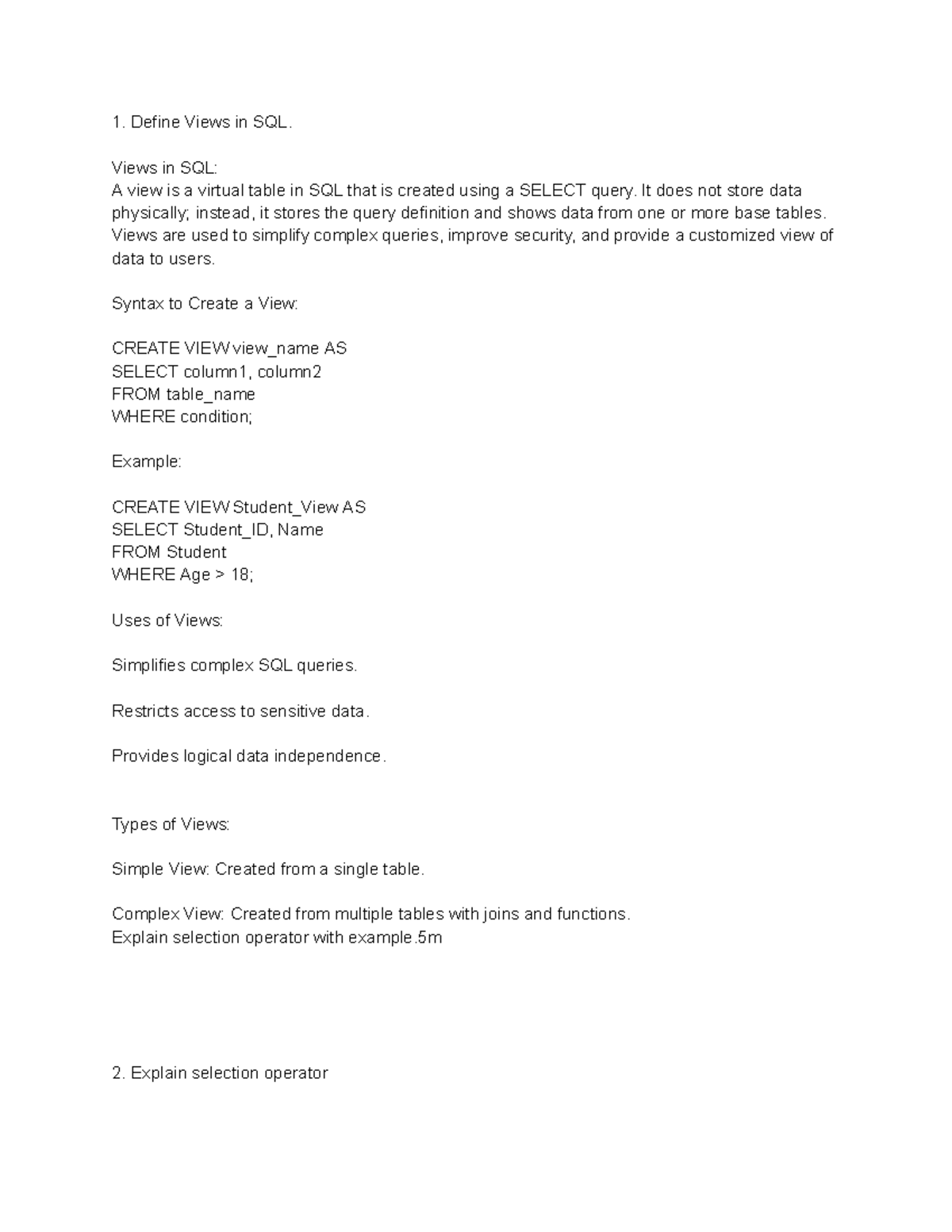 Unit 3: SQL Views, Operators, and DCL Commands - 5m Guide - Studocu