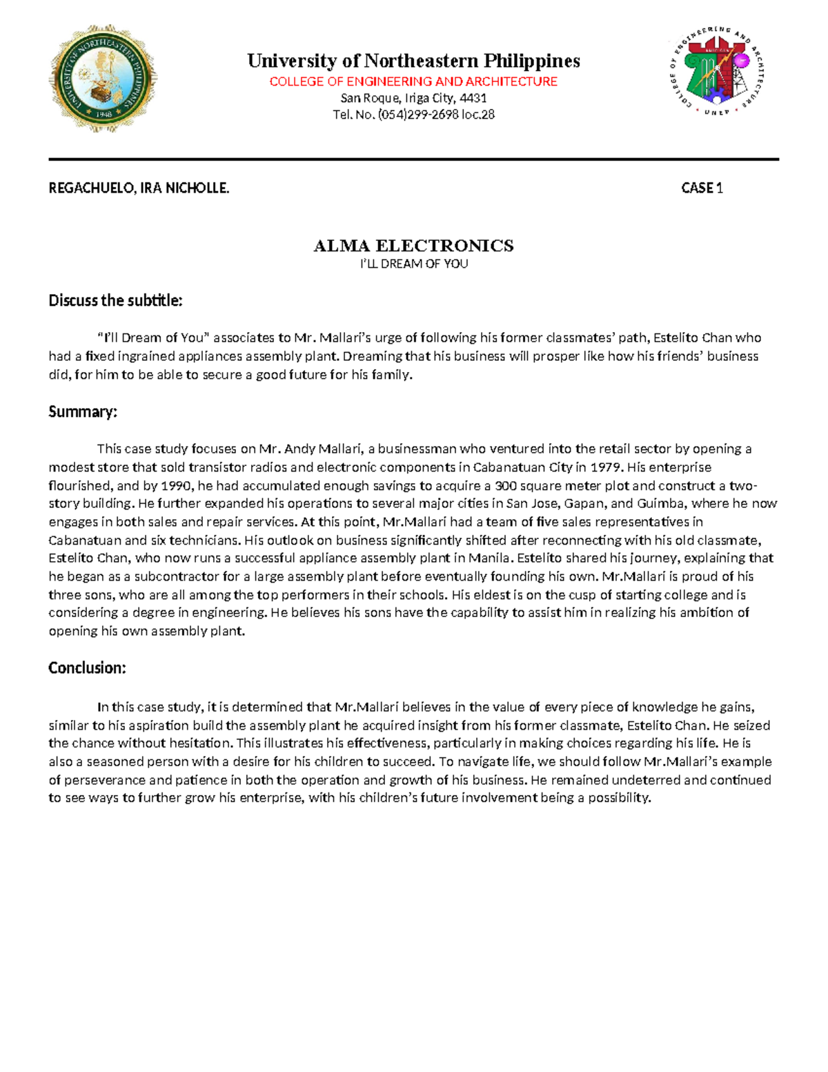 CASE Study 1 for Engineering Mech - University of Northeastern ...