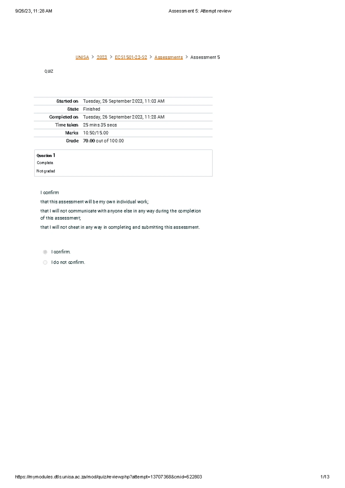 ECS1500-24-Y Assessment 1 Attempt Review and Feedback Summary - Studocu