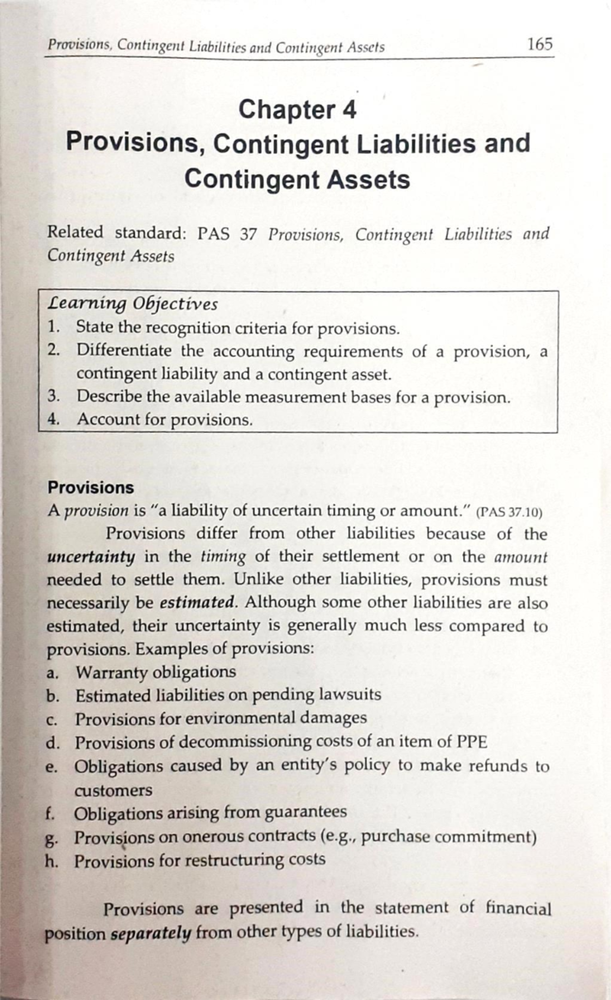 Chapter 4: Provisions, Contingent Liabilities, and Contingent Assets ...
