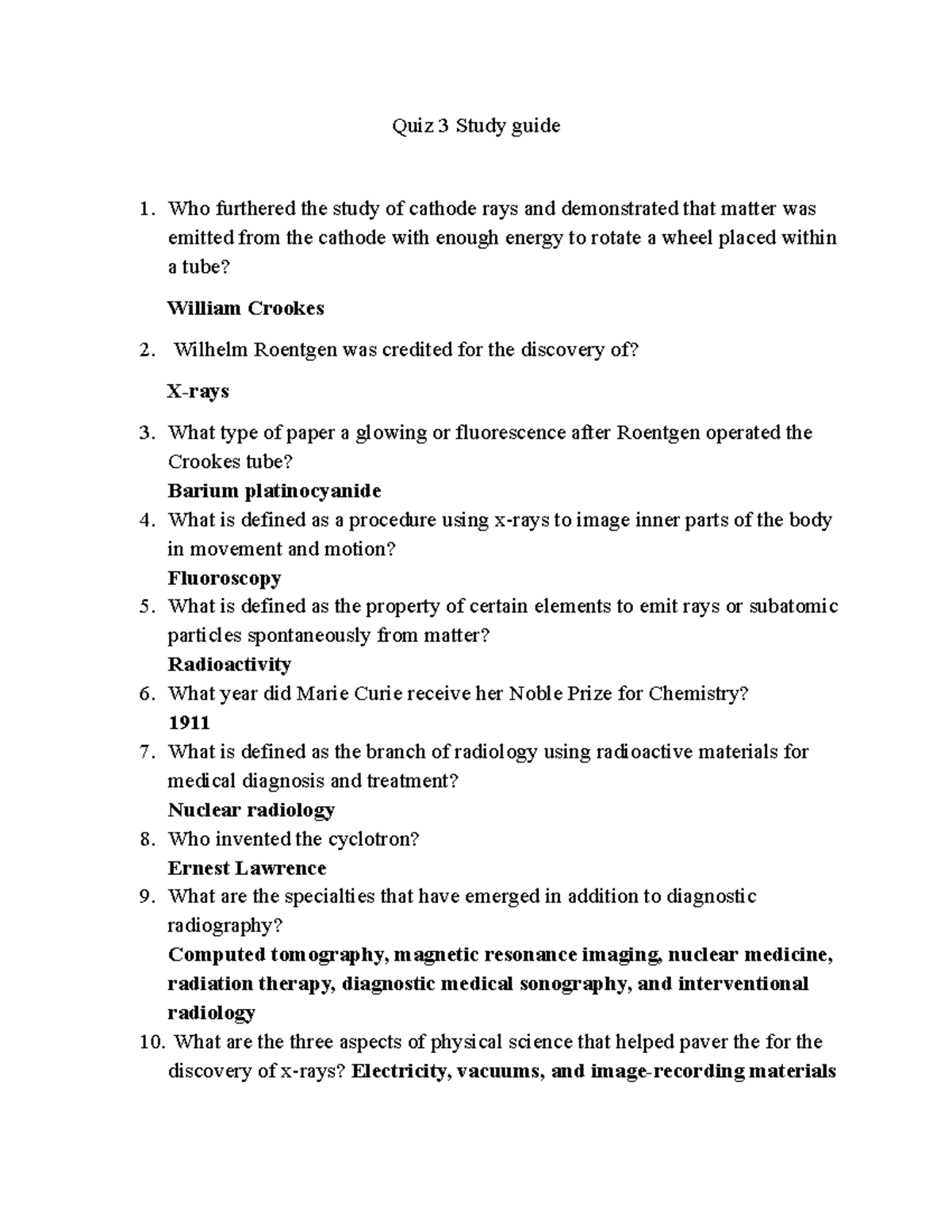 Quiz 3 Study Guide: Radiology & Patient Care Concepts - Studocu