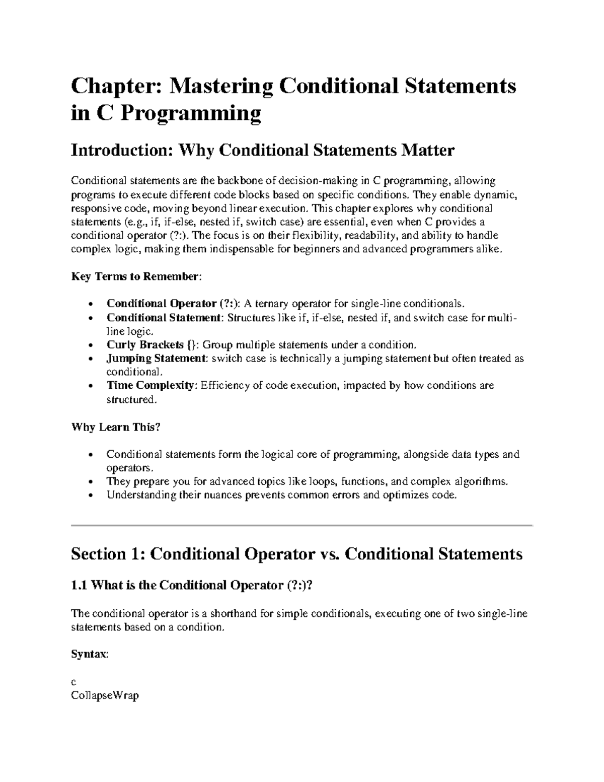Chapter: Mastering Conditional Statements in C Programming (CS101 ...