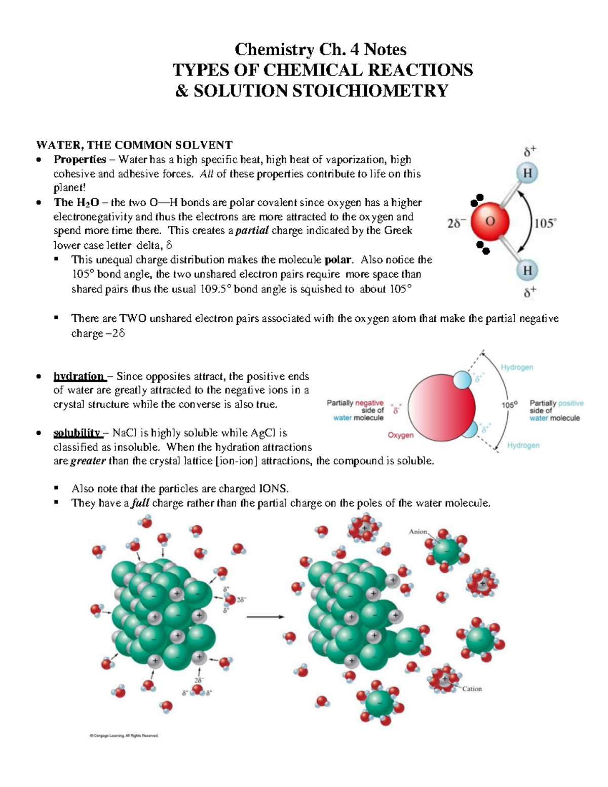 Chemistry Ch. 4 Notes: Types of Chemical Reactions & Stoichiometry ...