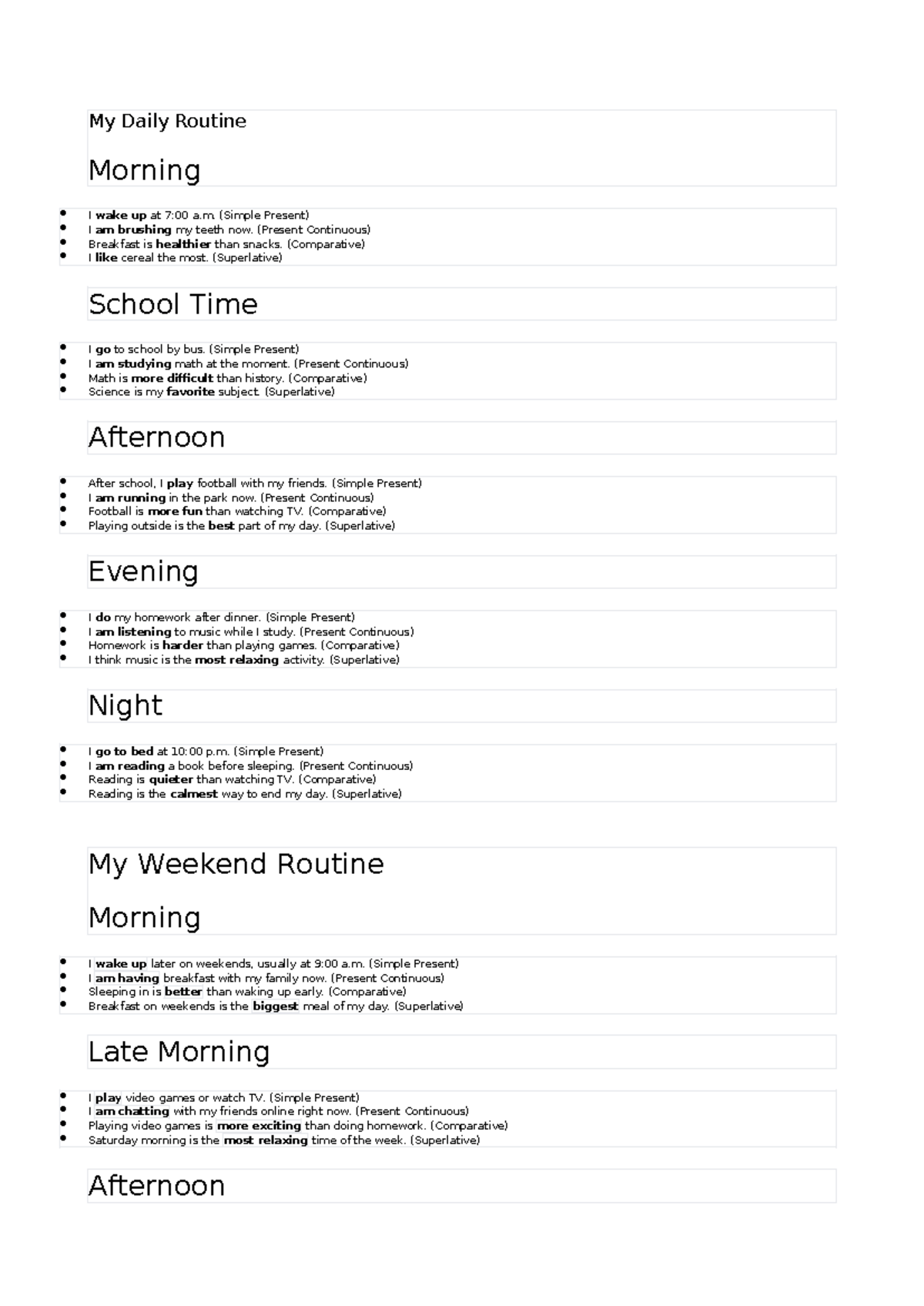 My Daily Routine - lezione - My Daily Routine Morning I wake up at 7:00 ...