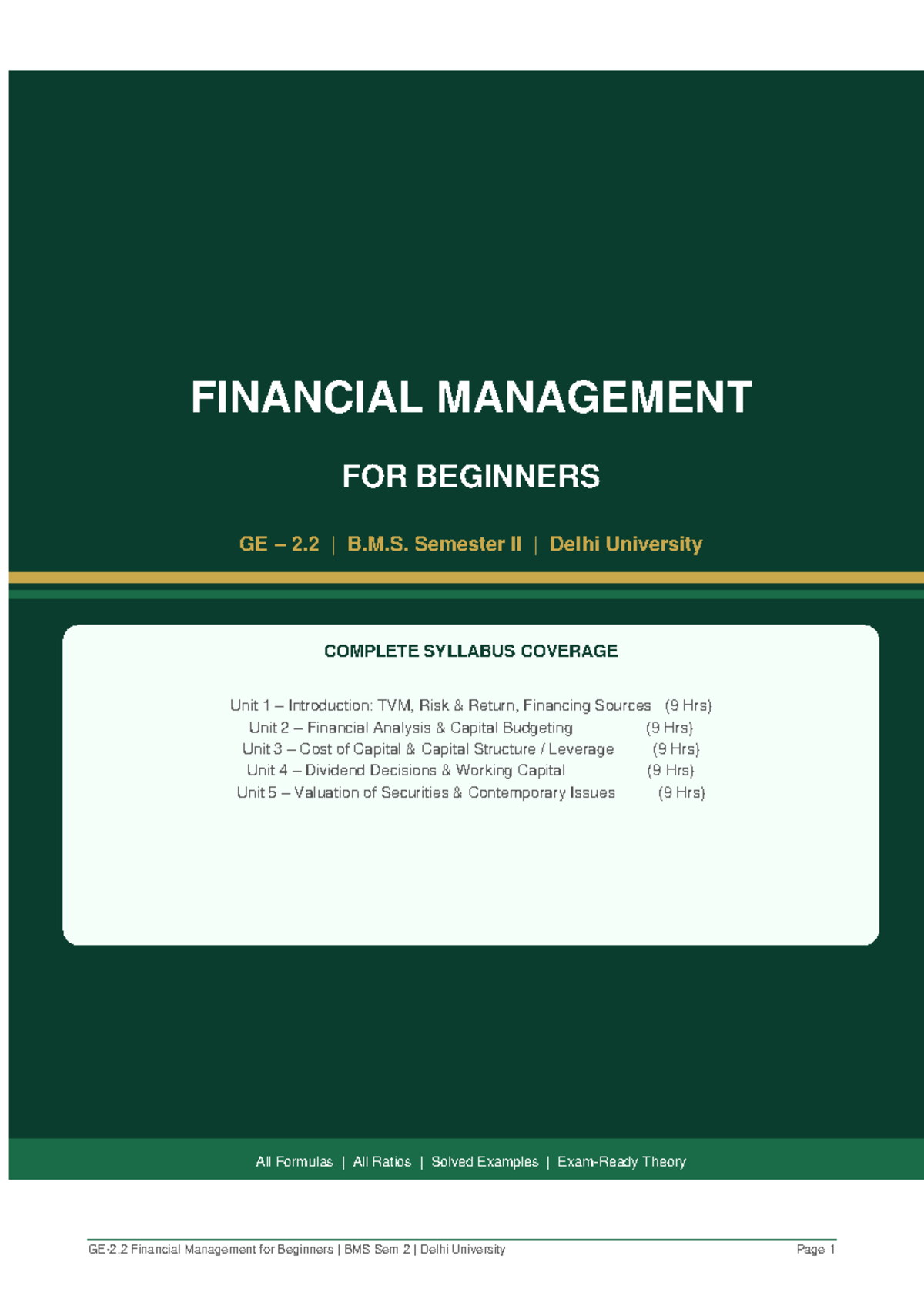 Financial Management Syllabus Overview BMS GE 2.2 Sem II Delhi ...