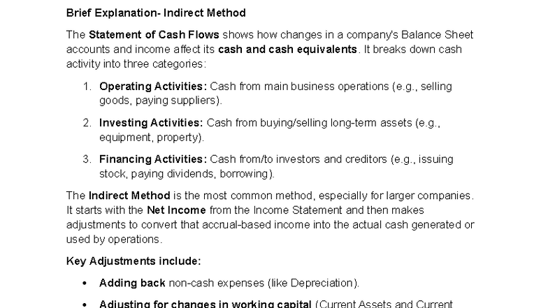 Indirect Method of Cash Flows: A Brief Overview - Studocu