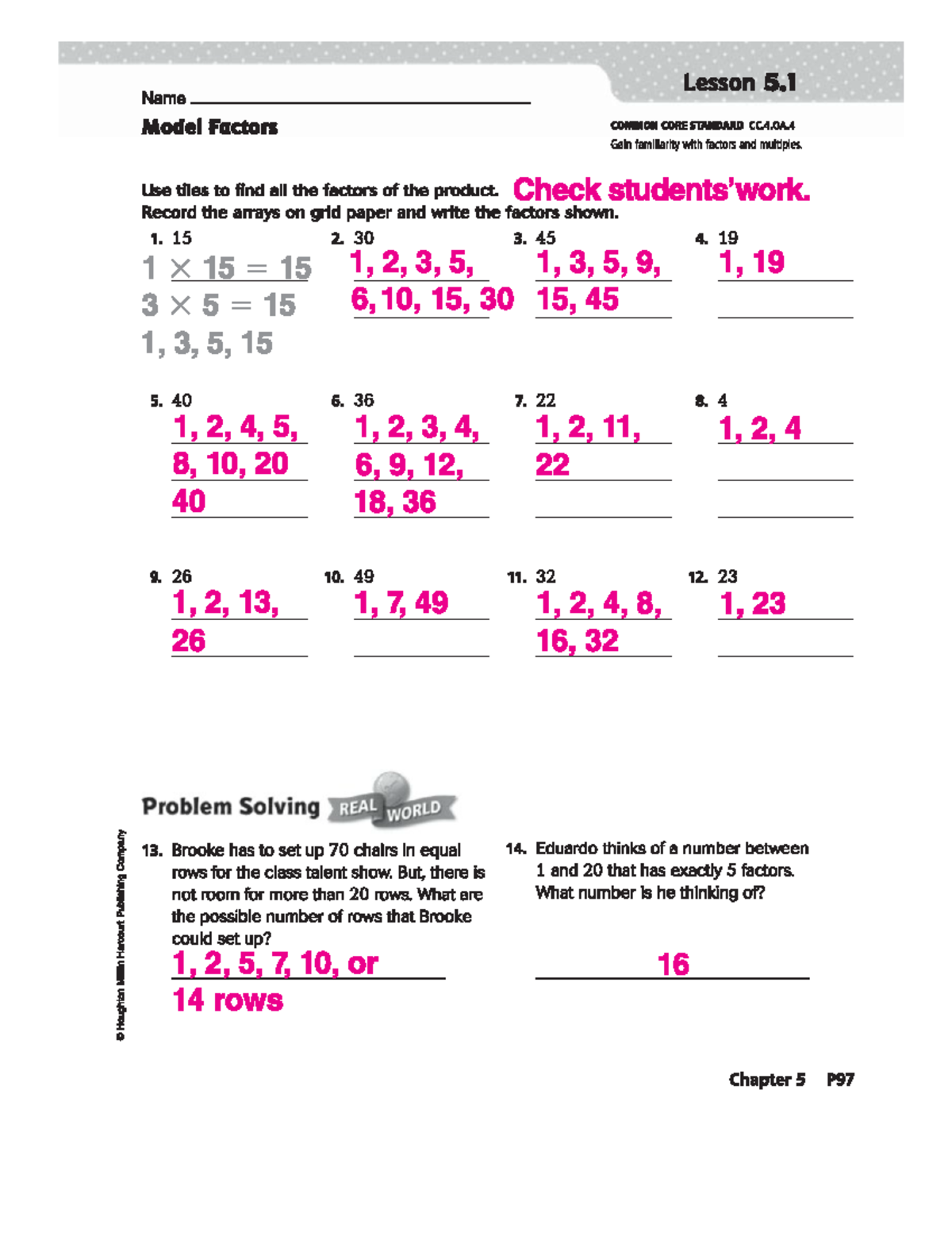 Chapter 5 Answer Key on Factors & Multiples (Common Core CC.4.0A) - Studocu
