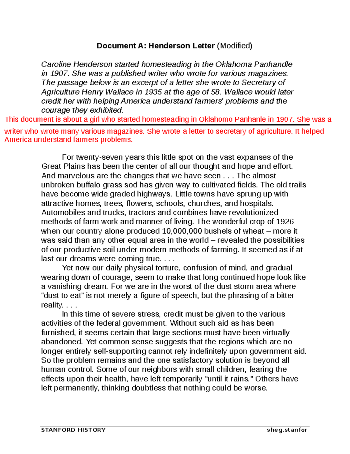 Dust Bowl DBQ - Readings for Discussion - Document A: Henderson Letter ...
