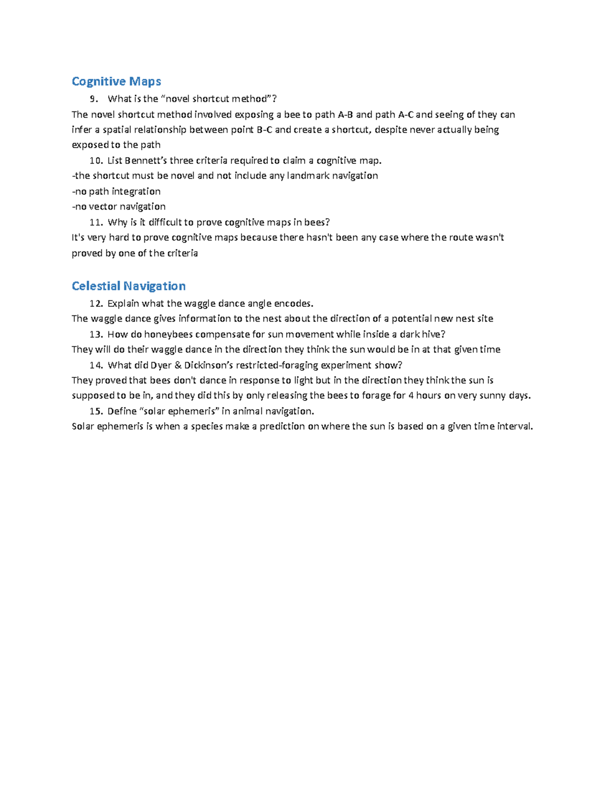 Cognitive Maps in Bees: Exploring Novel Shortcuts (3436 Final) - Studocu