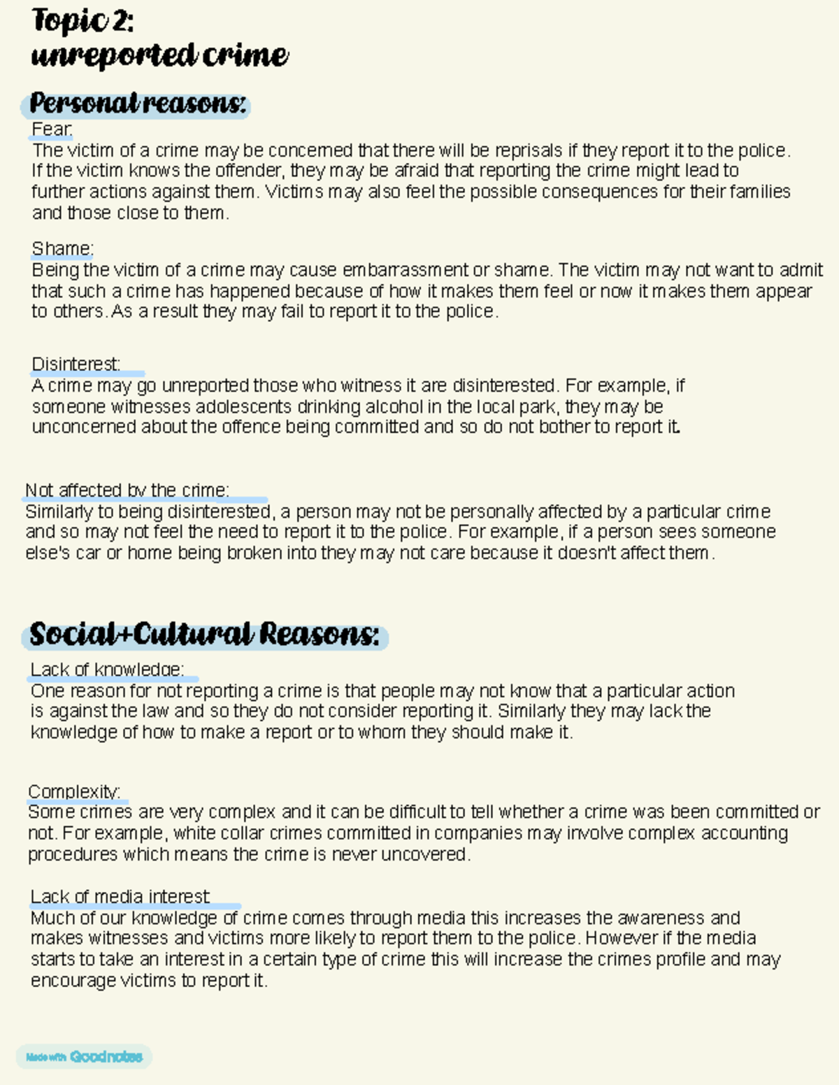 Unit 1: Understanding Unreported Crime and Its Causes - Studocu