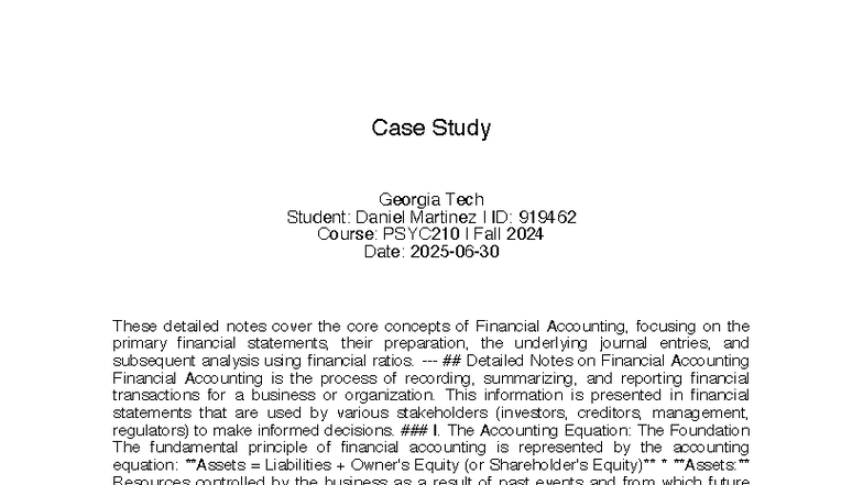 Case Study: Financial Accounting Concepts - PSYC210 Fall 2024 - Studocu