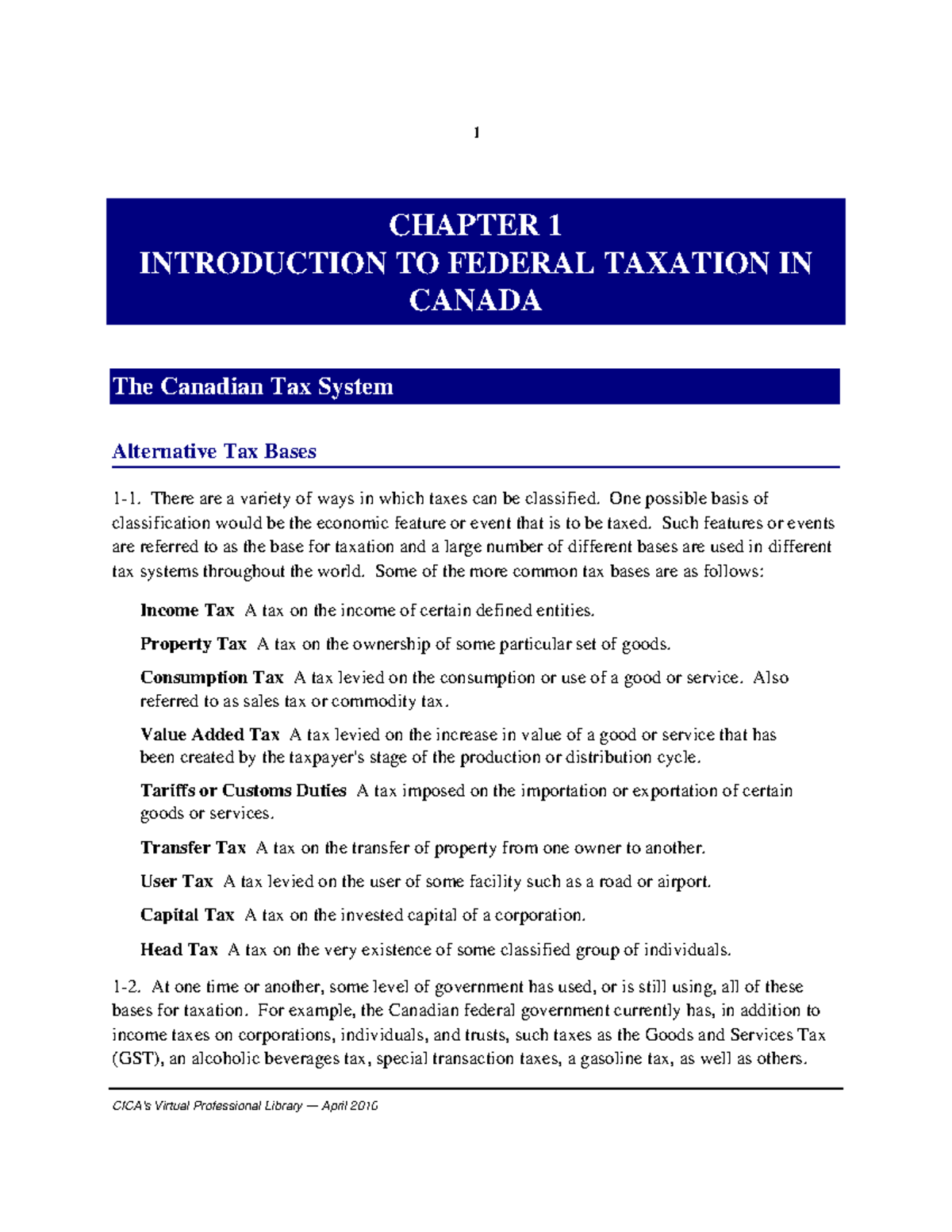 Chapter 01: Overview of Federal Taxation in Canada (62949483) - Studocu
