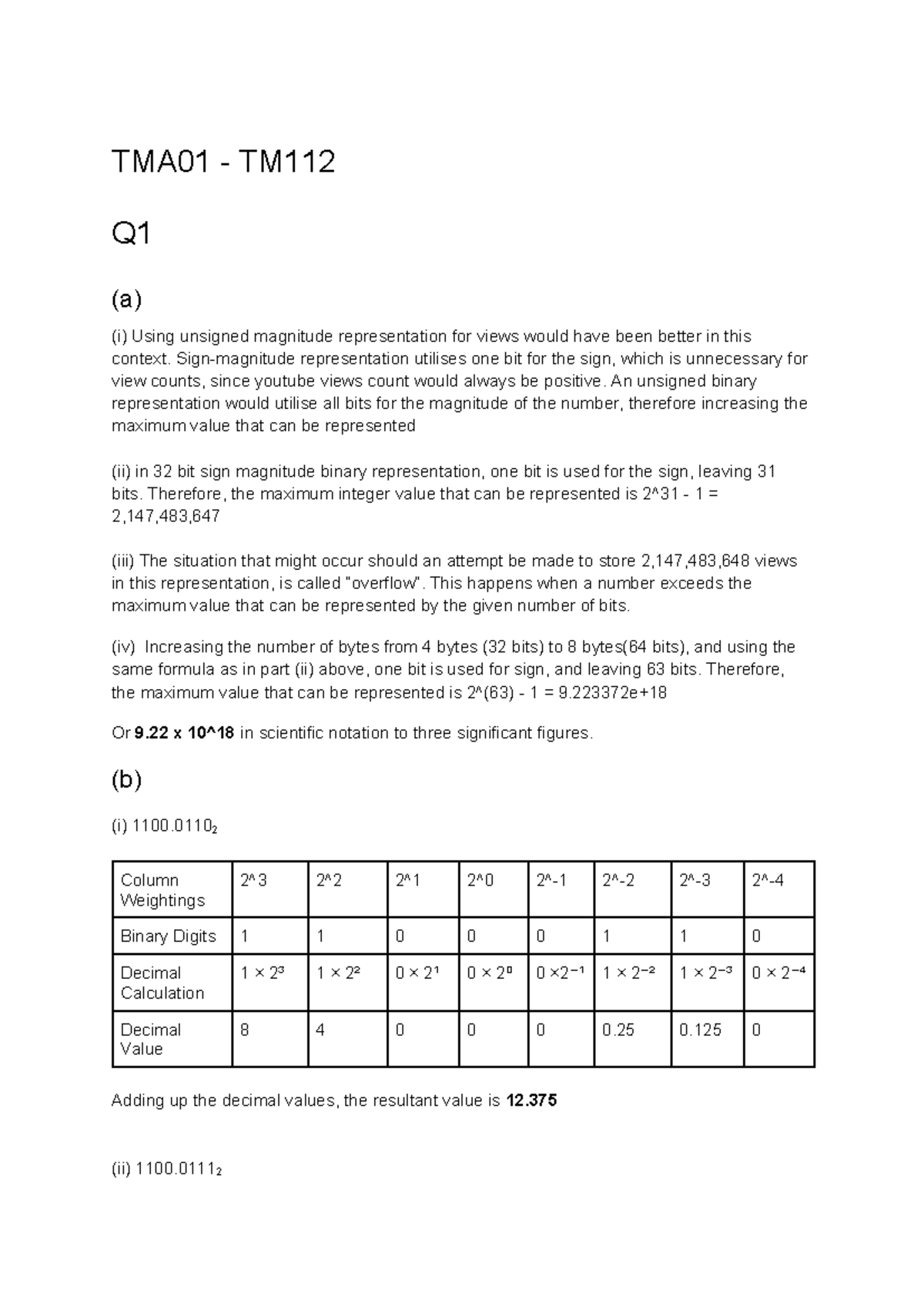 OU TMA01 TM112: Understanding Unsigned Binary Representation and Logic ...