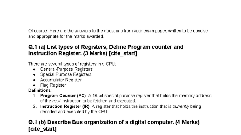 COA(2024) - Exam Answers: CPU Registers, 8085 Architecture & Memory - Studocu