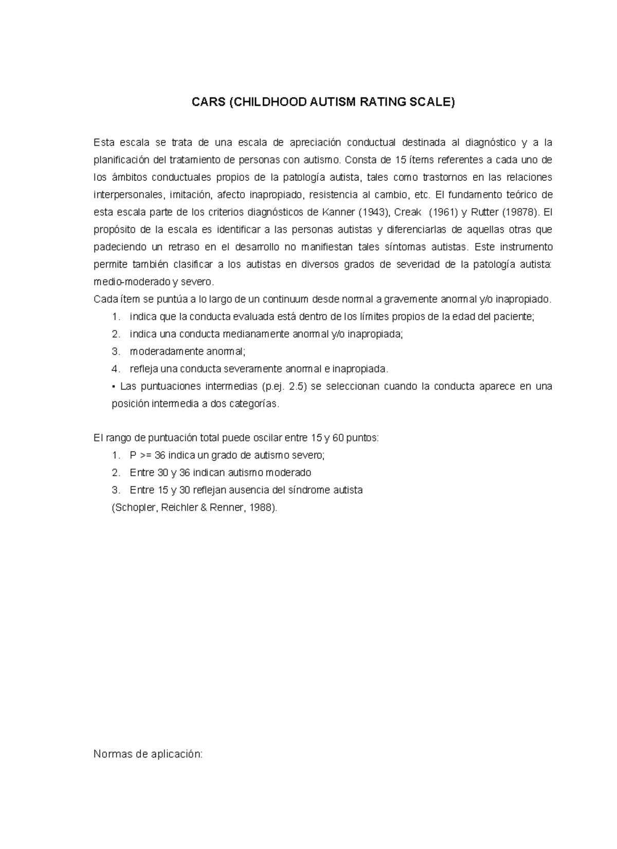 Escala CARS (Childhood Autism Rating Scale) para Diagnóstico y ...