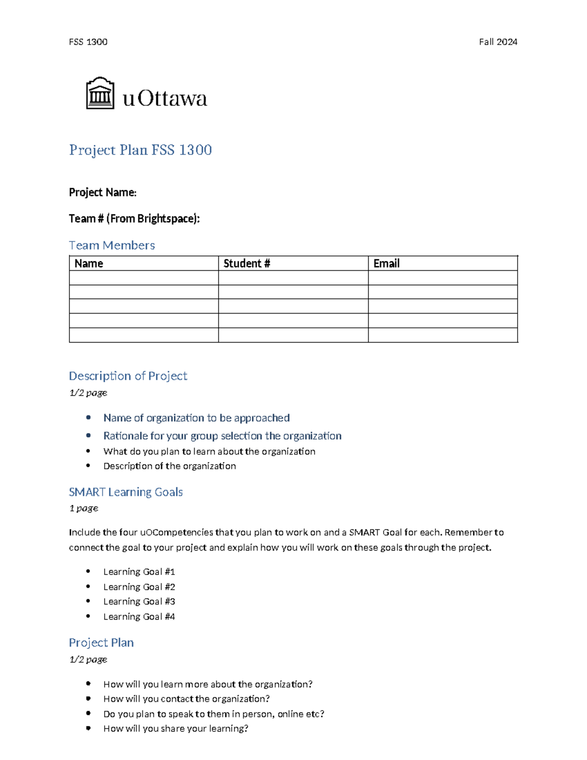 Group Project Plan for FSS 1300: Fall 2024 Team Overview - Studocu