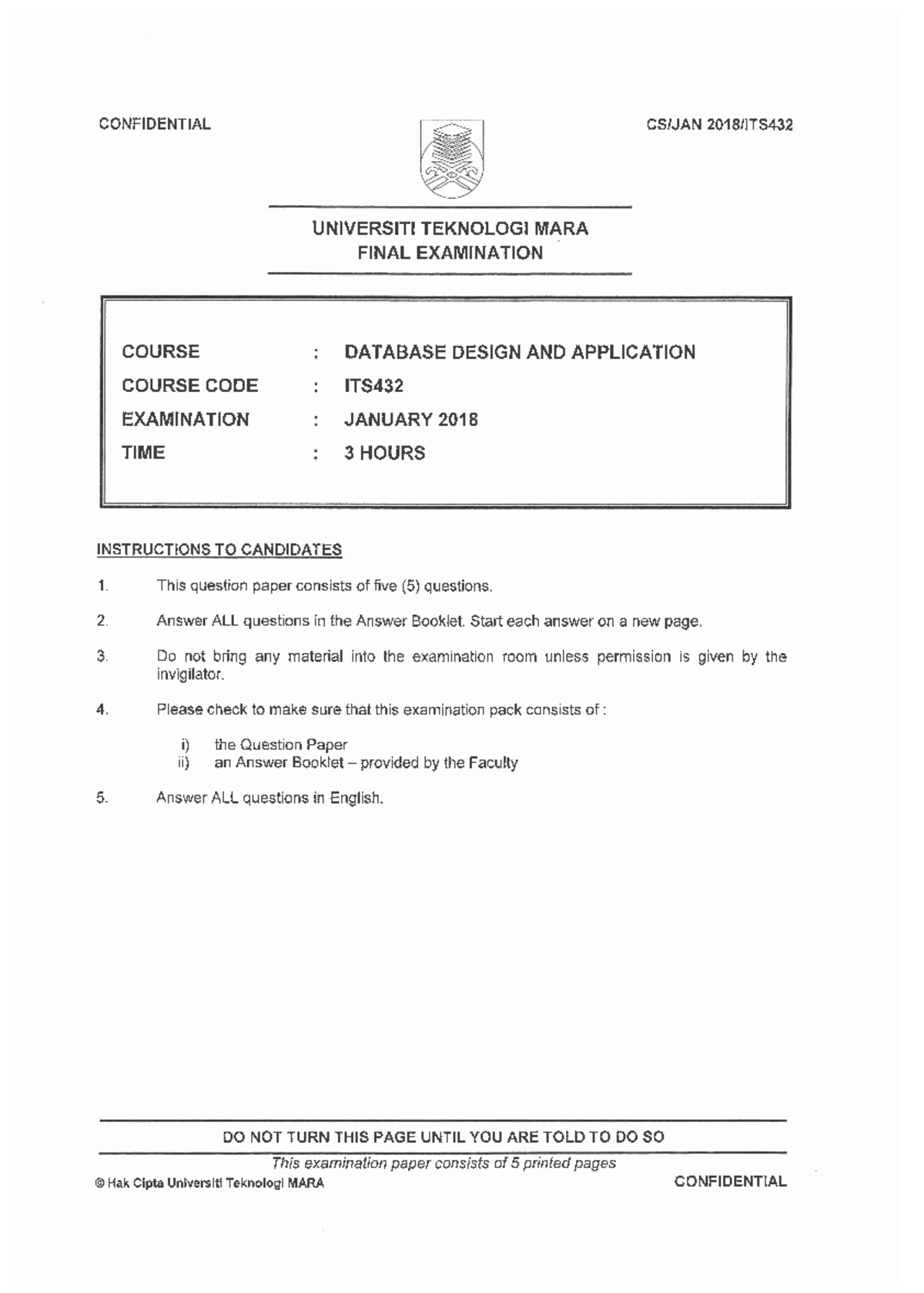 Sample/practice exam January 2018, answers - database design ...
