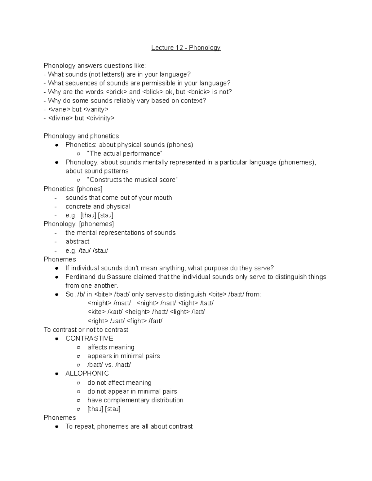 Lecture 12 - Phonology - Professor Ahn - Lecture 12 - Phonology Phonology answers questions like ...