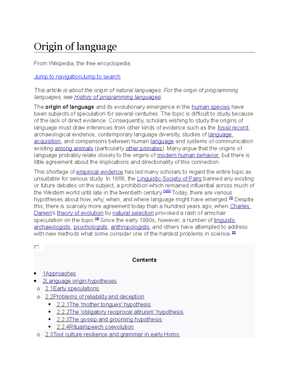 Origin-of-language - Evolutionary Timeline - Origin of language From ...