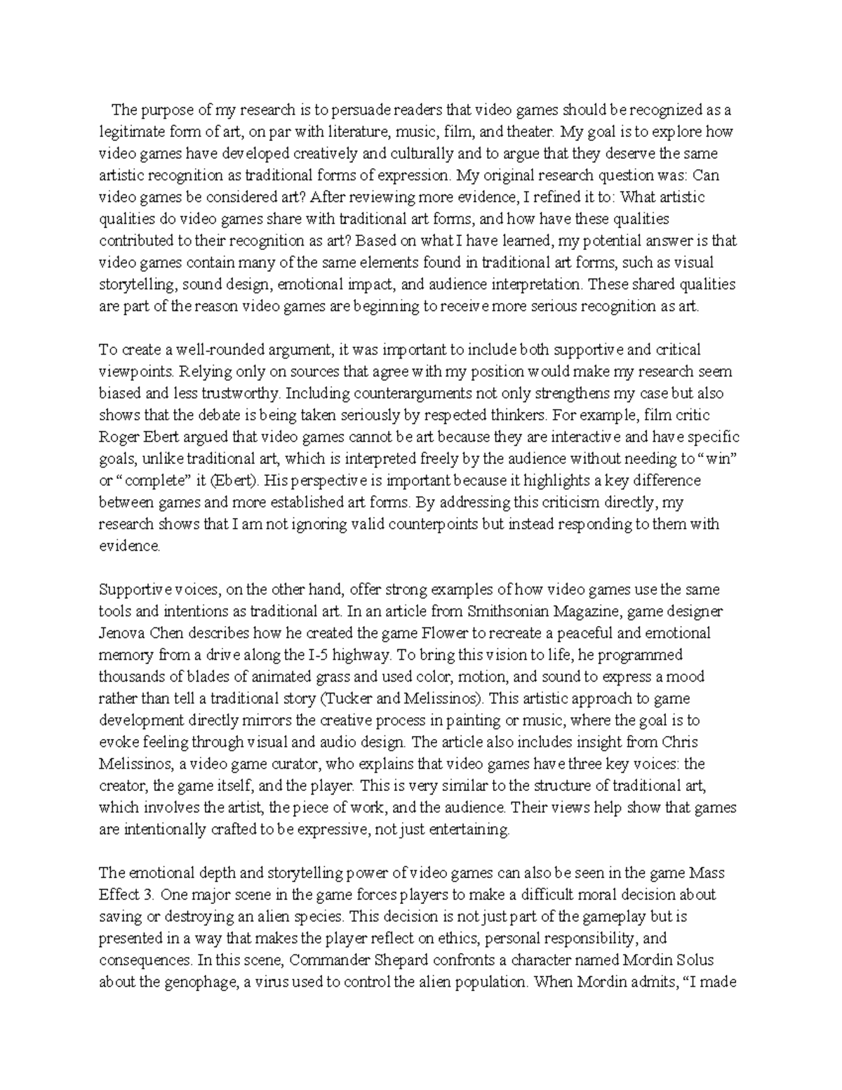 7-1 Project: Video Games as a Legitimate Art Form - Studocu