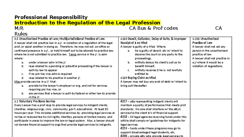 Professional Responsibility Overview: CA Bus Prof Codes & Legal Ethics ...