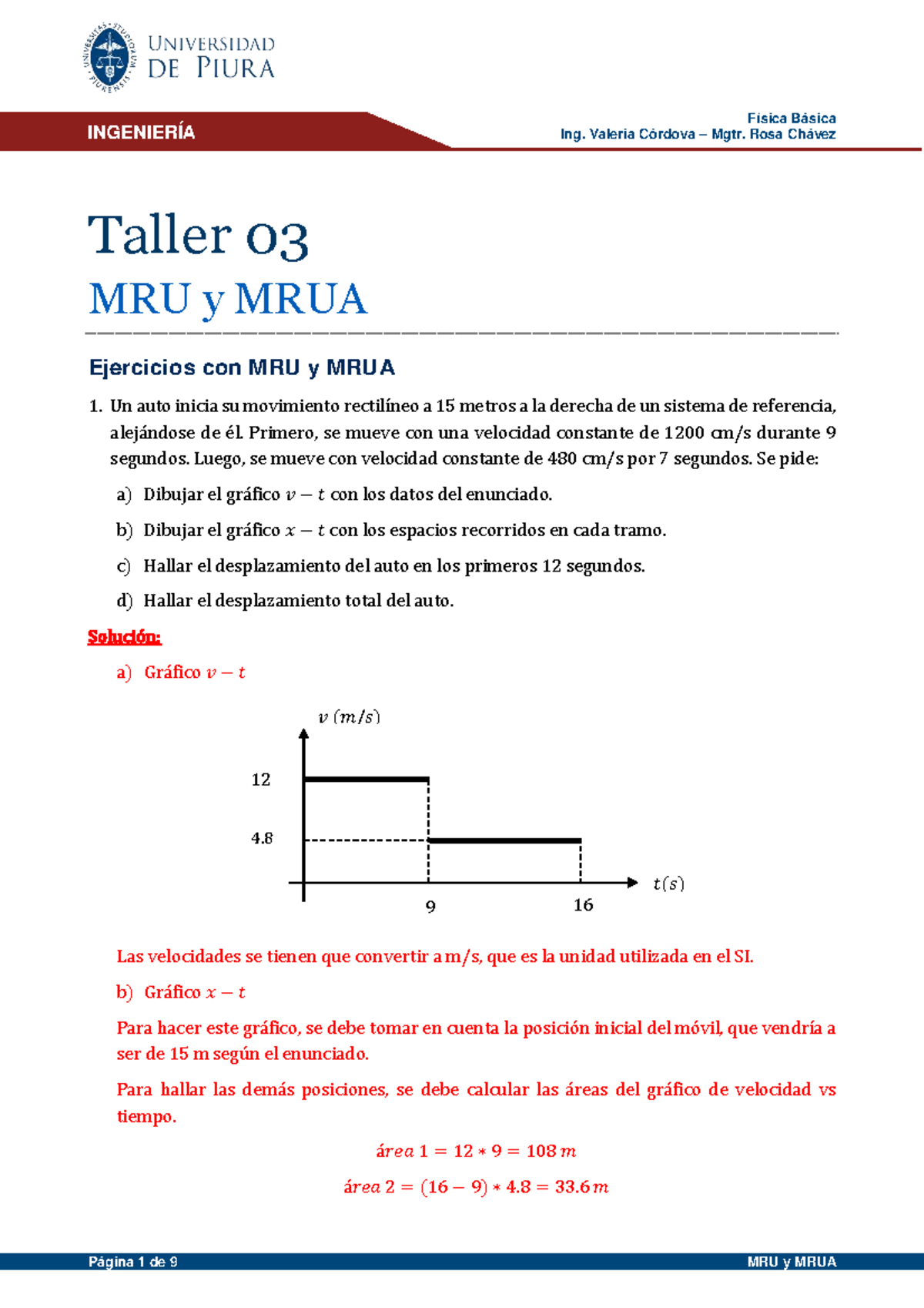 FB0 - Taller 03: Ejercicios sobre MRU y MRUA con Soluciones - Studocu