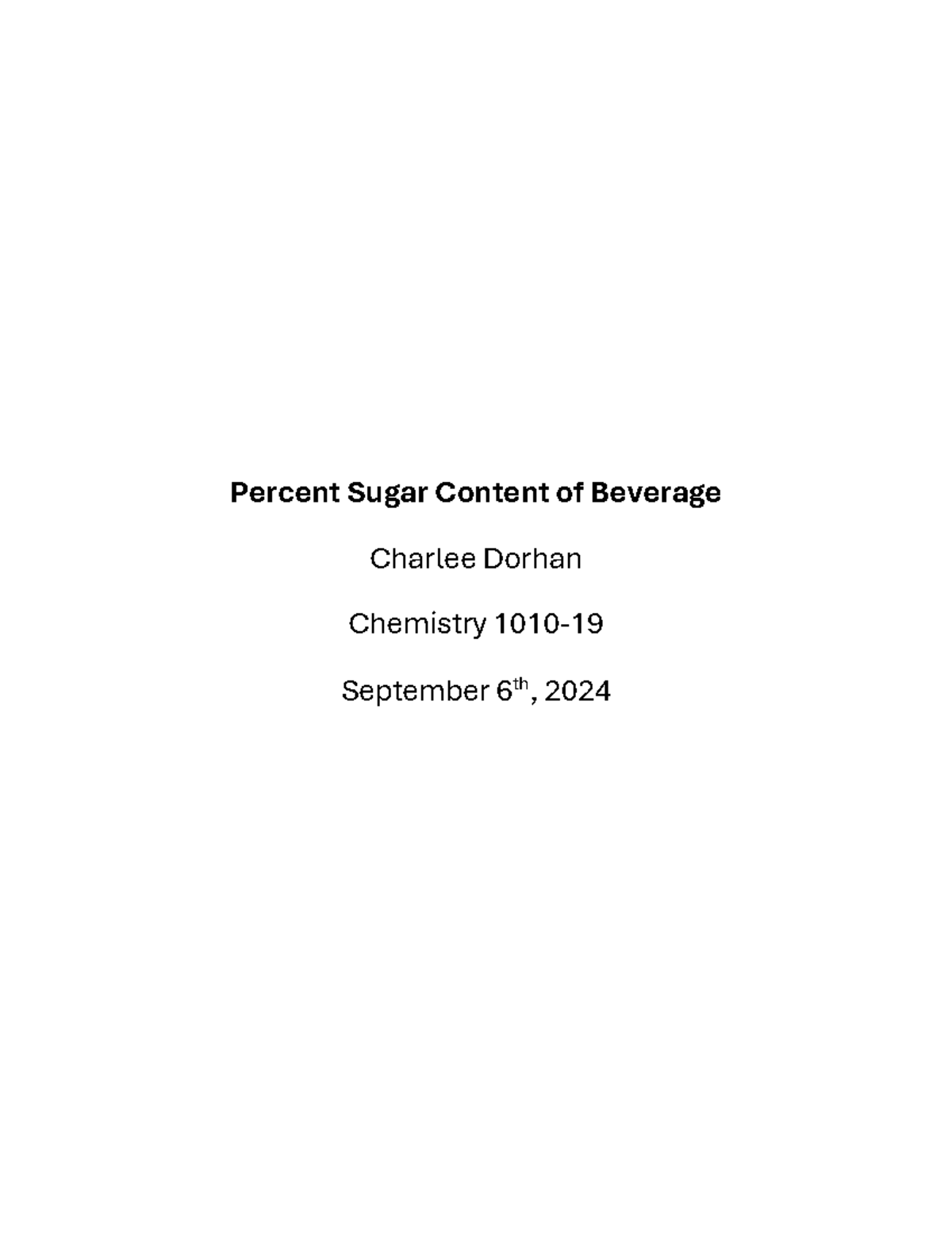 Chemistry 1010 - Lab Report on Beverage Sugar Density Analysis - Studocu