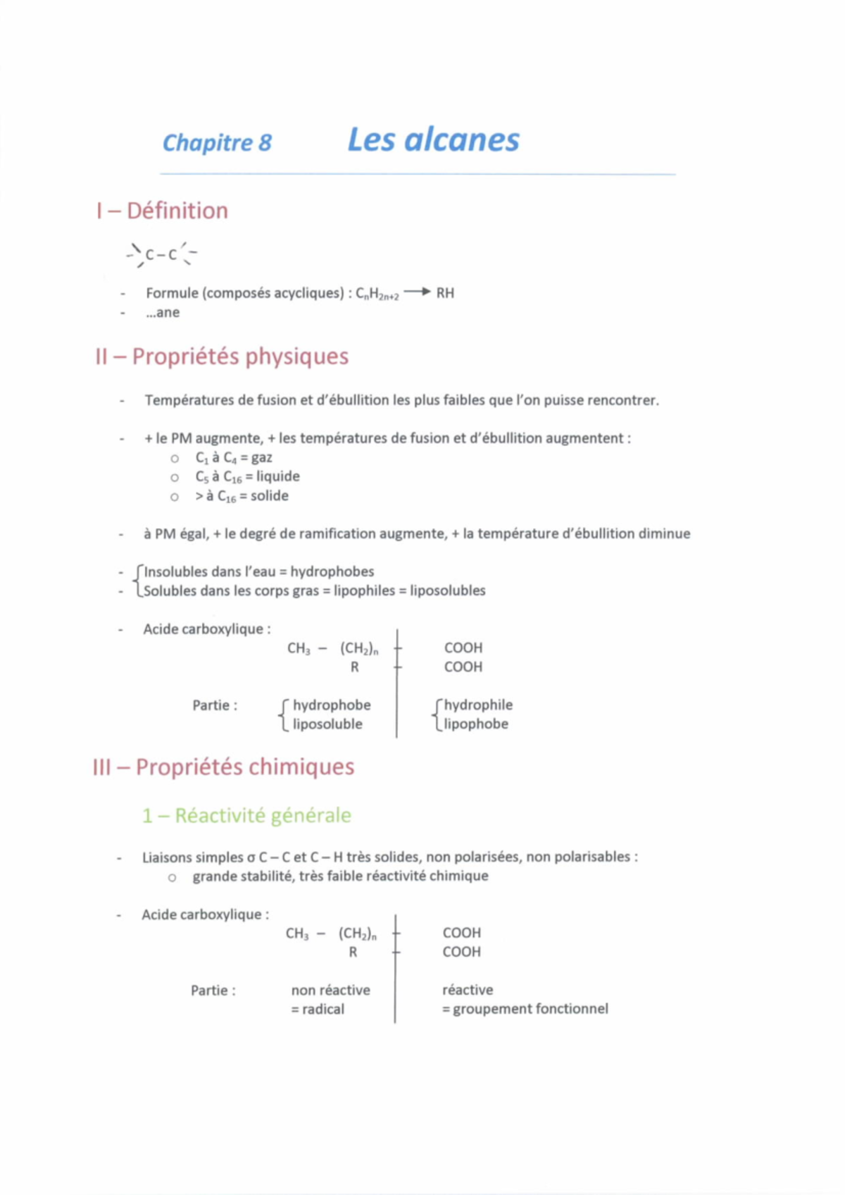 Chapitre 8 Les alcanes - Paces - ue 1 - Studocu